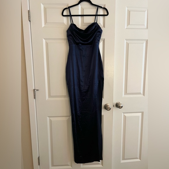 Windsor | Dresses | Windsor Womens Navy Blue Maxi Dress With Leg Slit ...